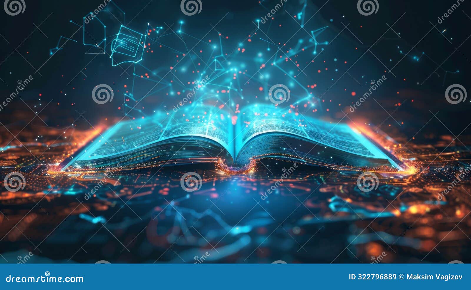 Futuristic Digital Book with Floating Data Particles - Generative AI ...