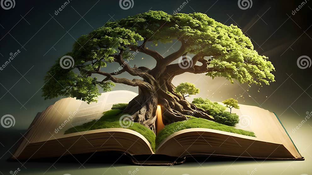 An Open Book with Tree Growing Out of it Stock Illustration ...