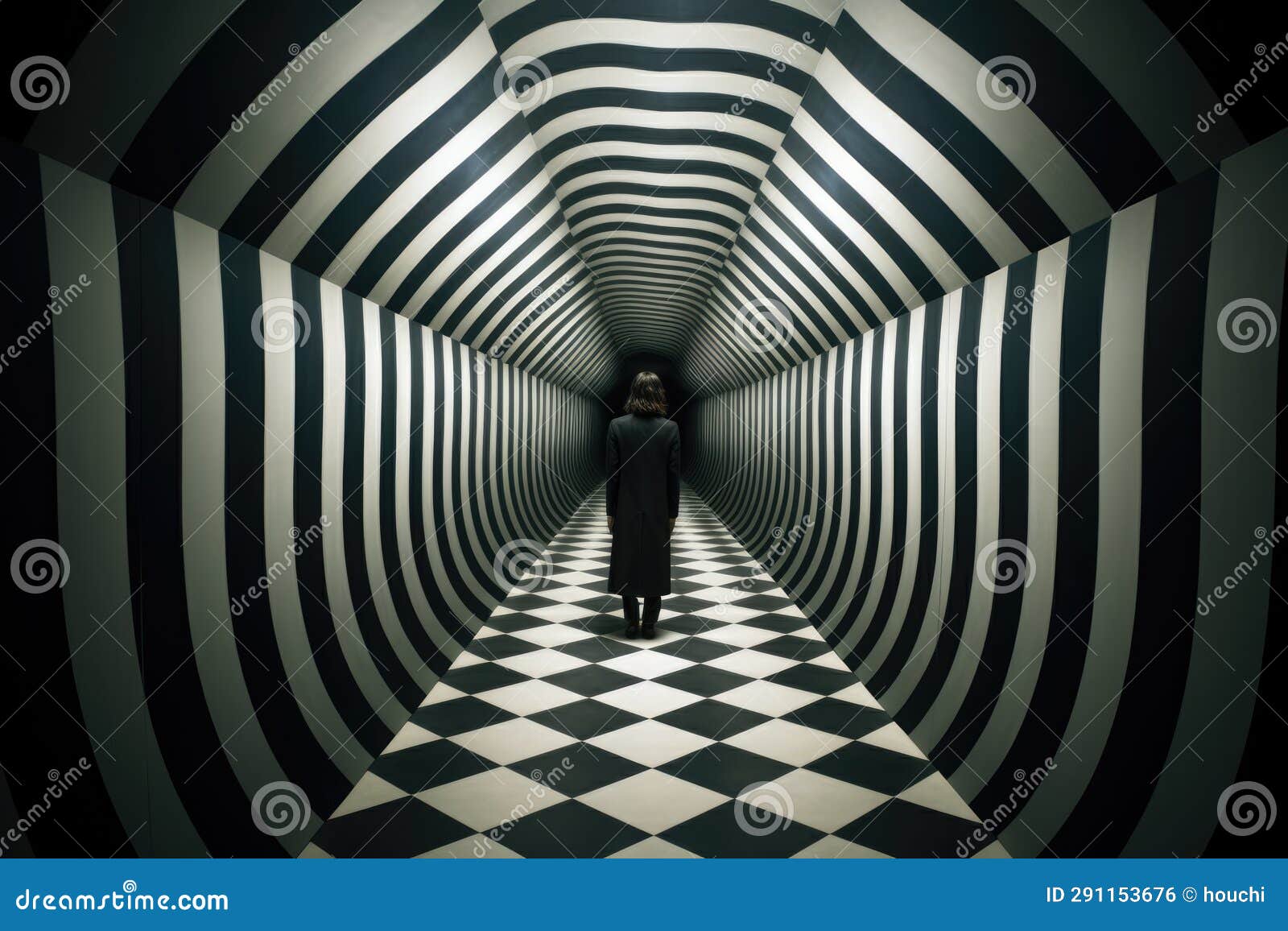 Optical Illusion Surreal Pattern Hallway. Silhouette of a Person ...