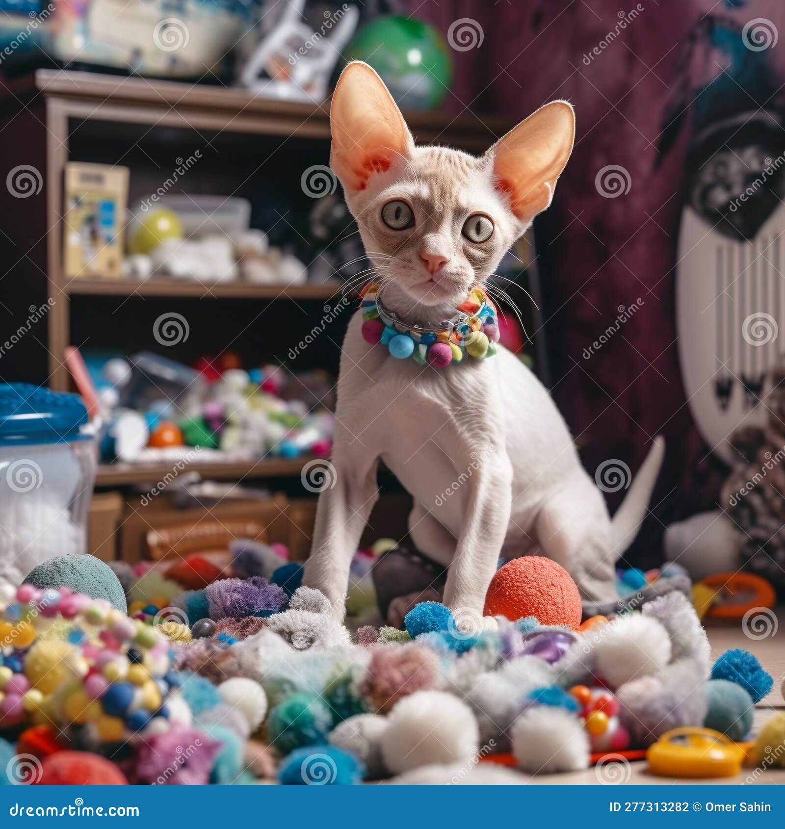 Playful Devon Rex Kitten in Colorful Room Stock Illustration ...
