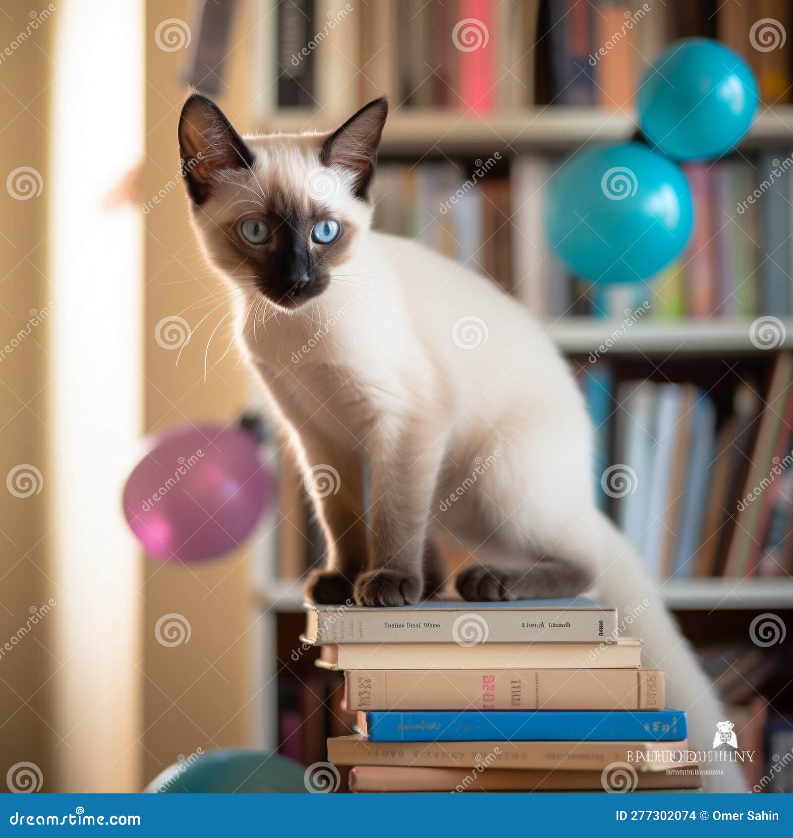 Mischievous Siamese Kitten Playing with Books Stock Illustration ...
