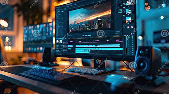 Professional Video Editing Setup with Software Display and Timeline on ...