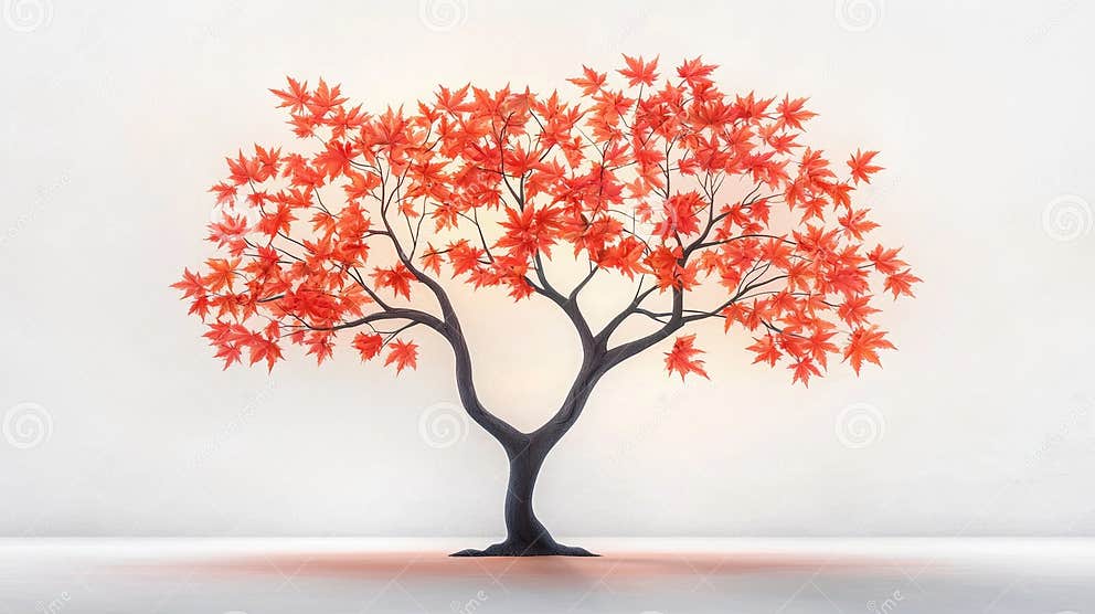 Red Maple Tree with White Background Stock Illustration - Illustration ...