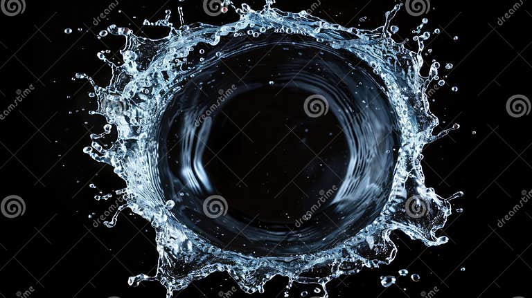 Round Water Splash in Black Circle Background Stock Illustration ...