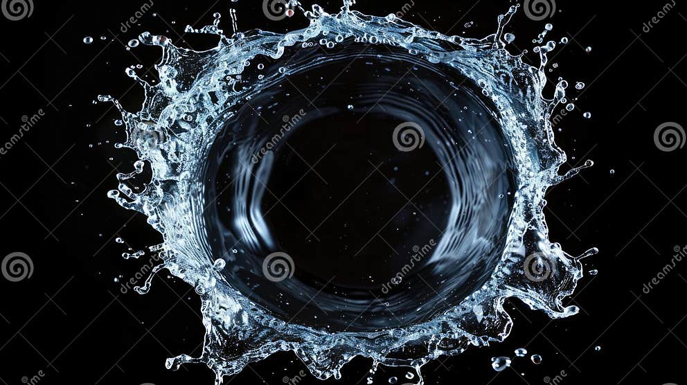 Round Water Splash in Black Circle Background Stock Illustration ...