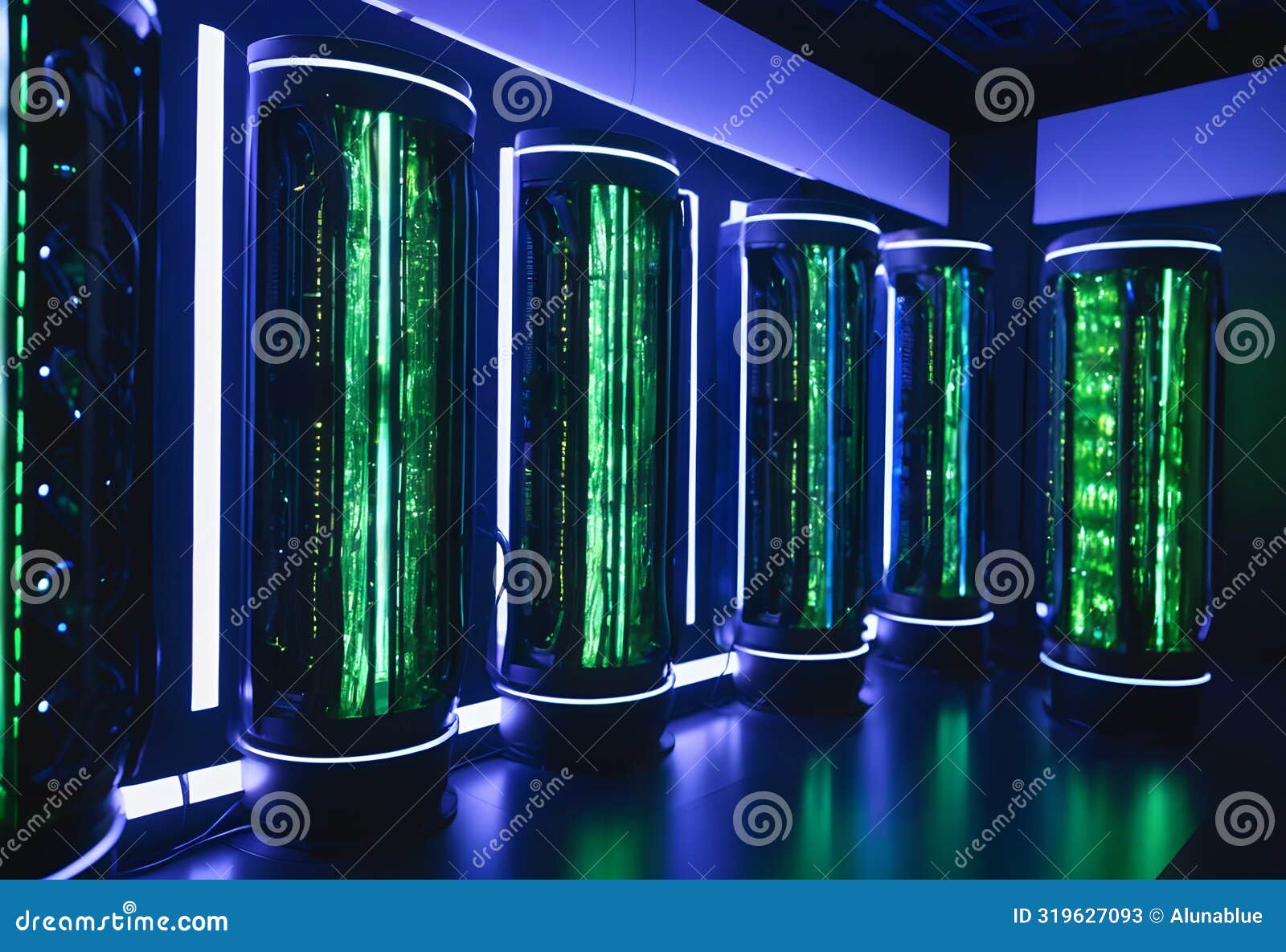 Futuristic Server Racks in Neon-Lit Data Center Stock Image - Image of ...
