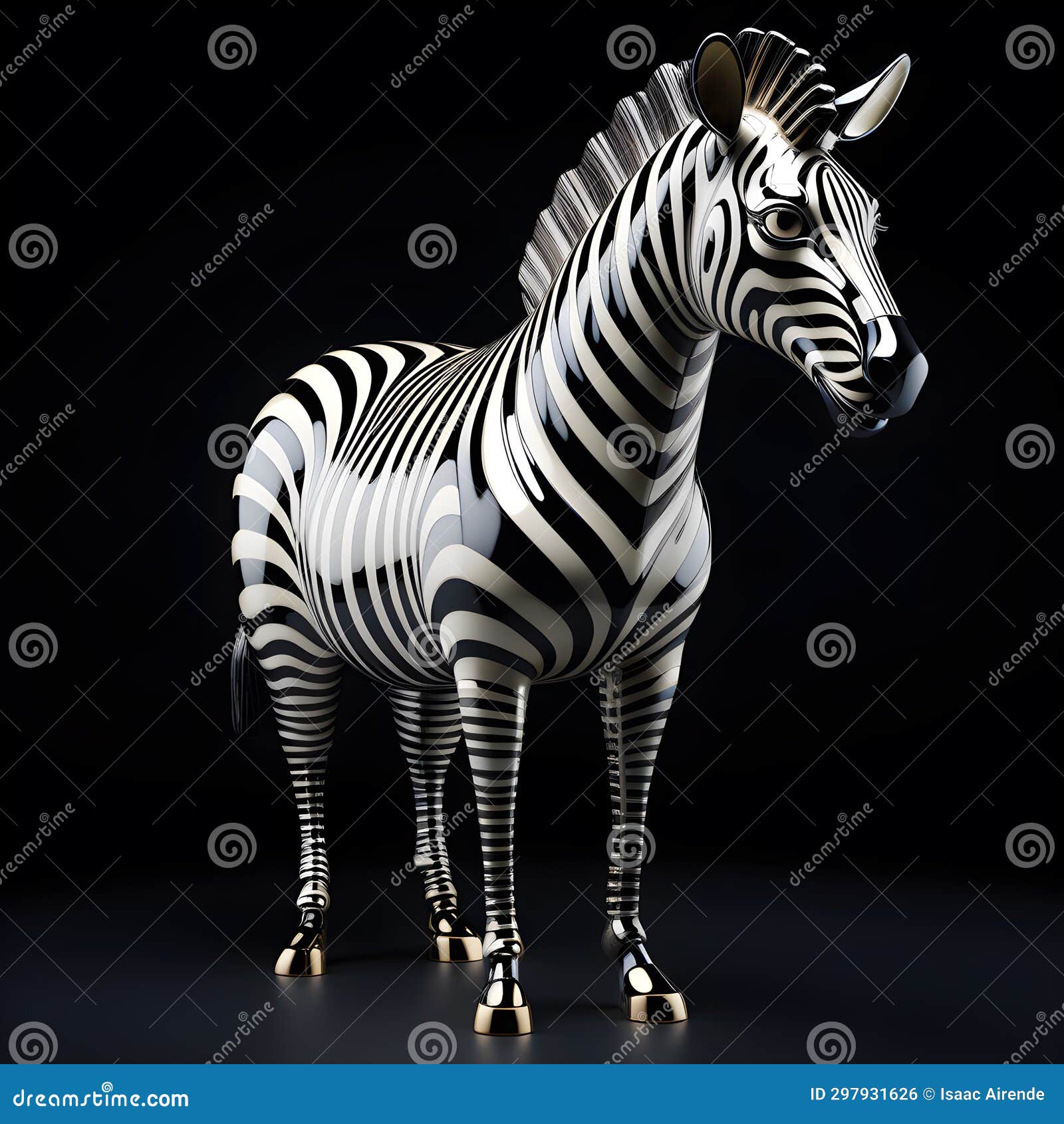 A Shiny Smooth Dreamlike Ceramic Zebra Surrealism Black Background ...