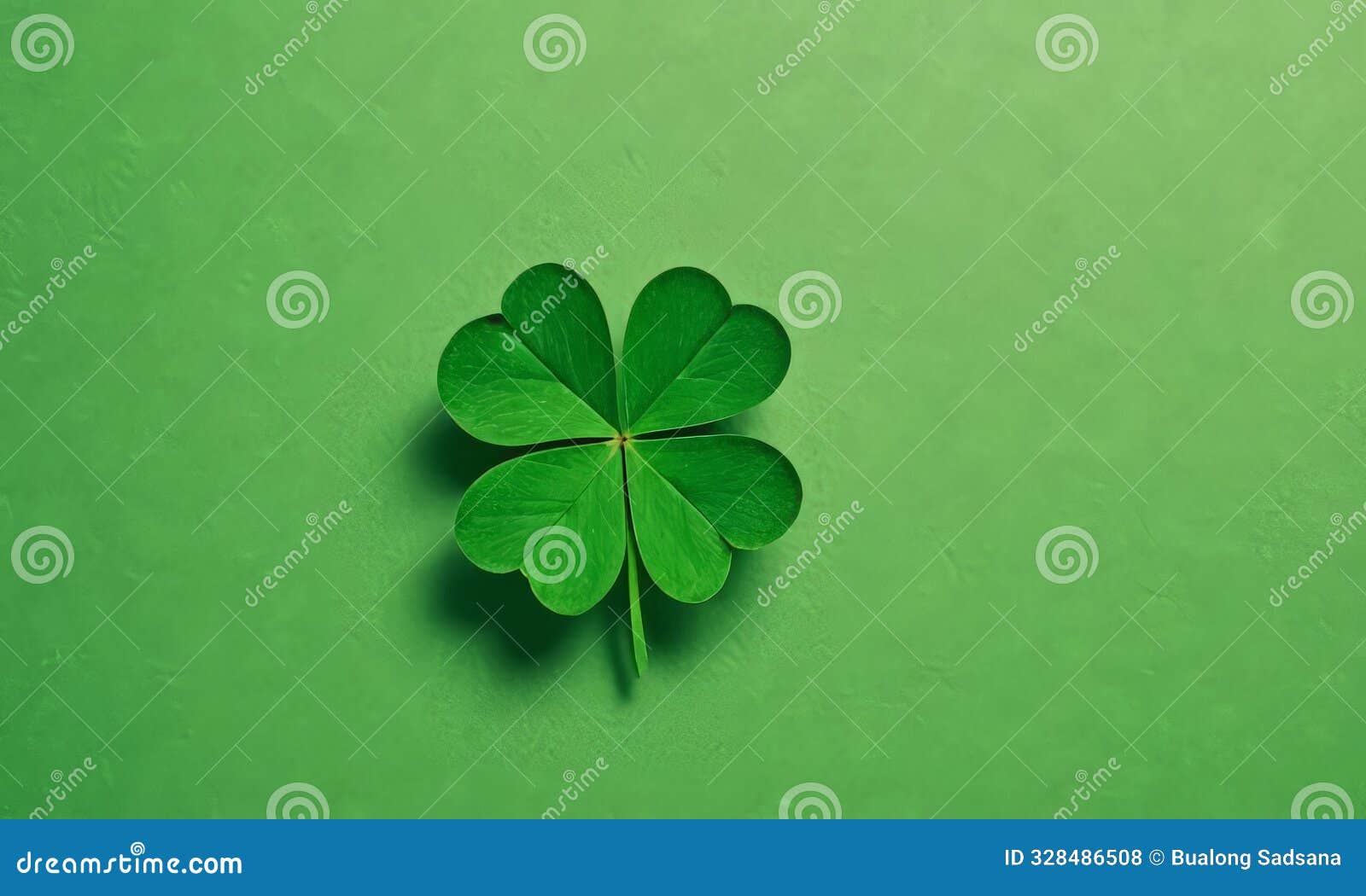 Four-leaf Clover with Vibrant Green Leaves is Centered Against Solid ...