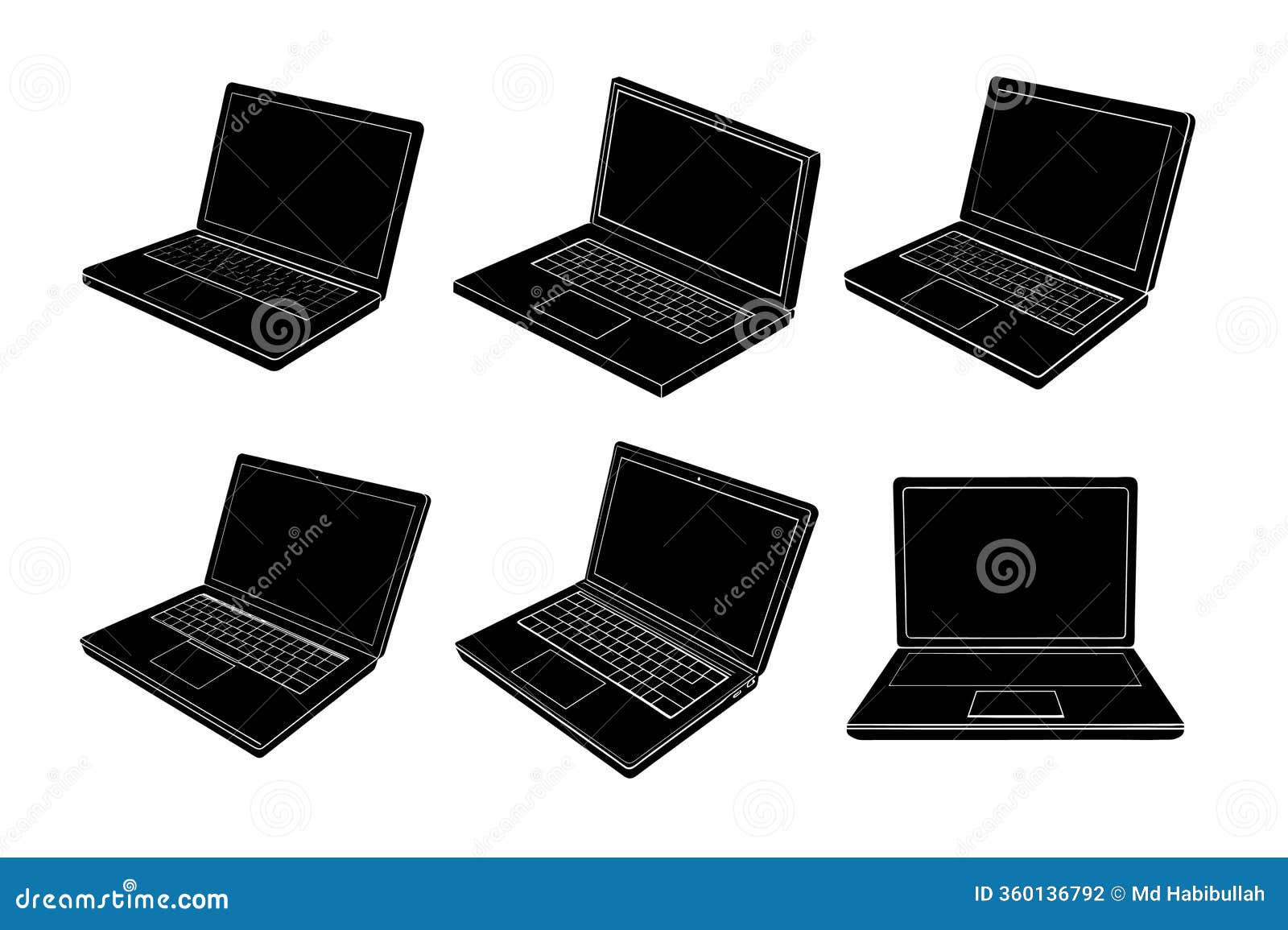 6 Set Vector Illustration of Multiple Laptop Silhouettes Stock ...