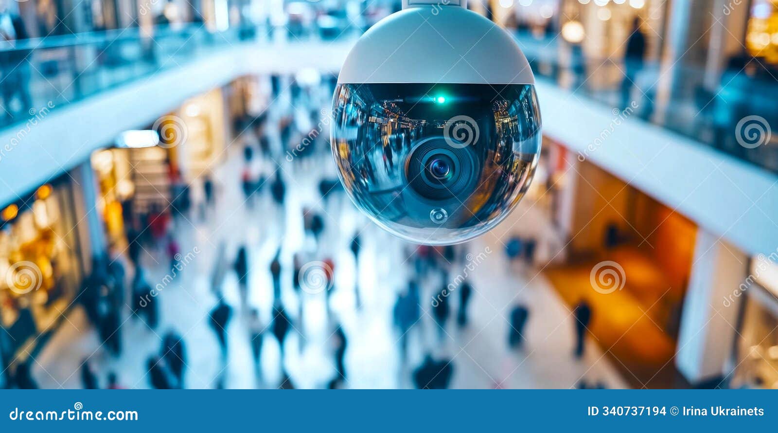 A High-tech Surveillance Camera Monitors Shoppers in a Busy Mall. the ...