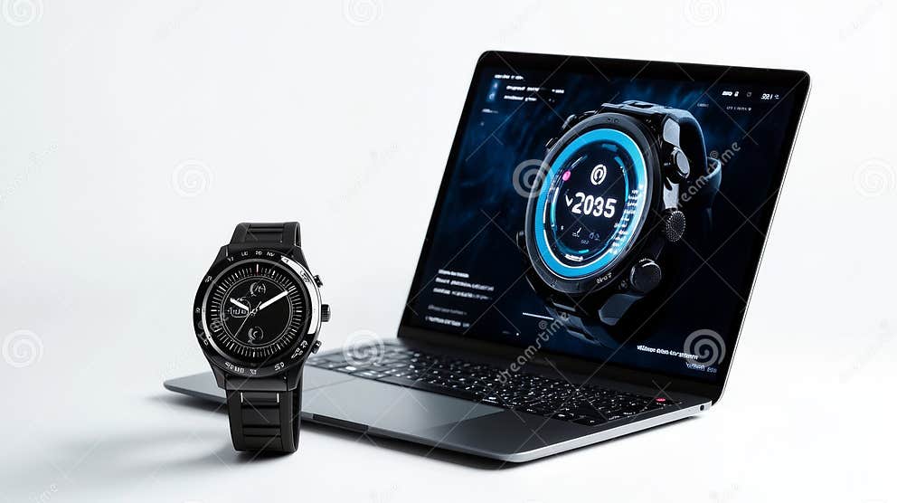 A Modern Smart Watch Elegantly Positioned Next To a Sleek Laptop. this ...