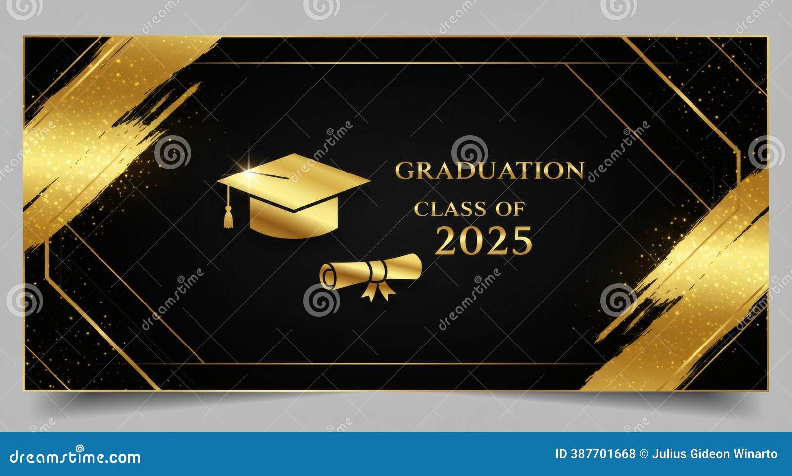 Elegant Graduation Design 2025. Dark Blue Graduation Cap With Golden ...