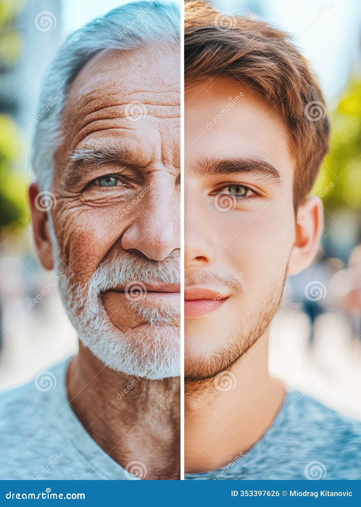 Generational Contrast in a Professional Split Portrait Showcasing Youth ...