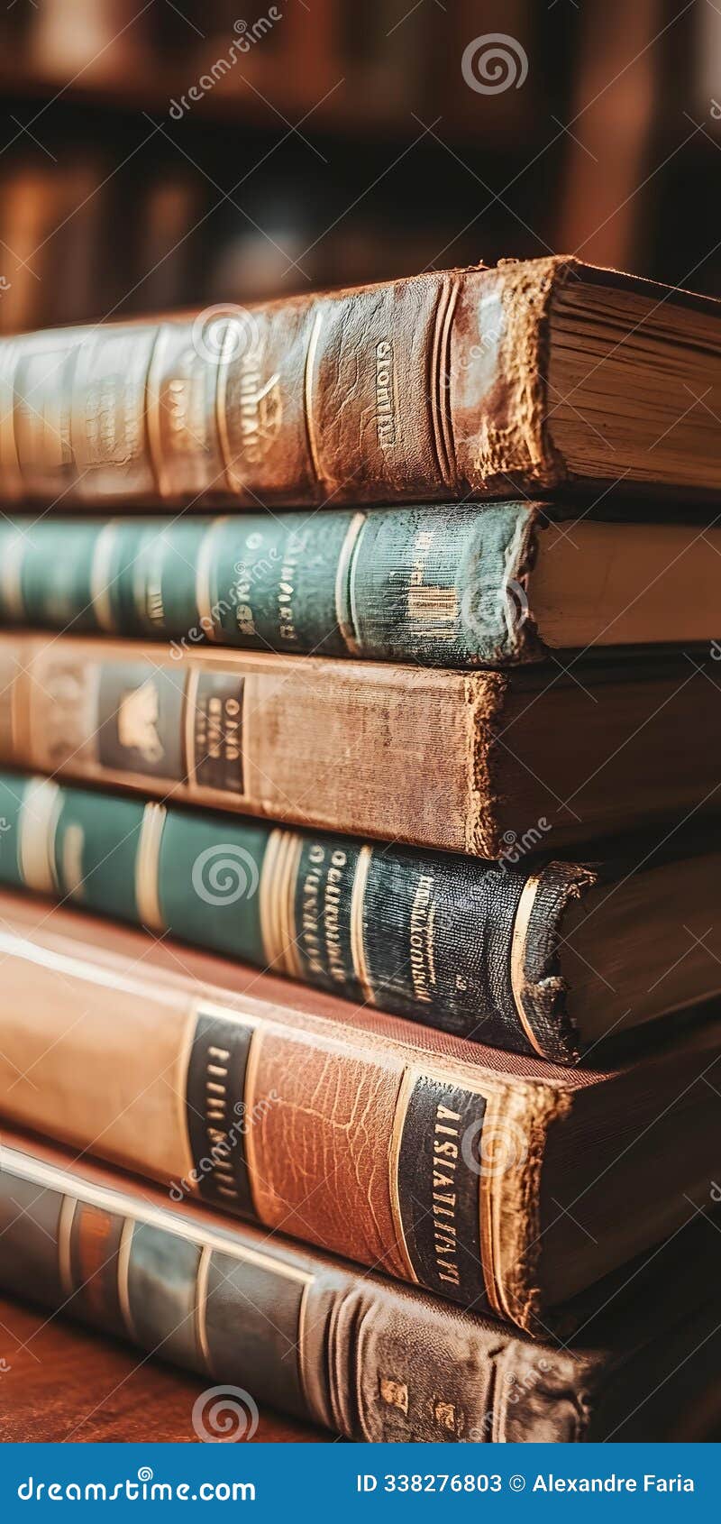 Old Leather-bound Books Stacked on a Bookshelf Stock Illustration ...