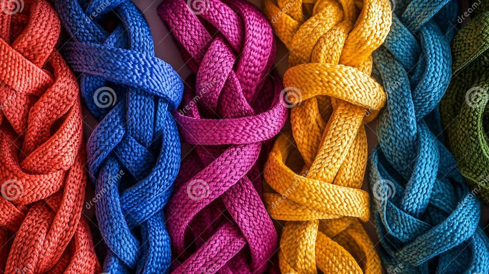 A Vibrant Display of Colorful Braided Ropes. these Eye-catching Strands ...