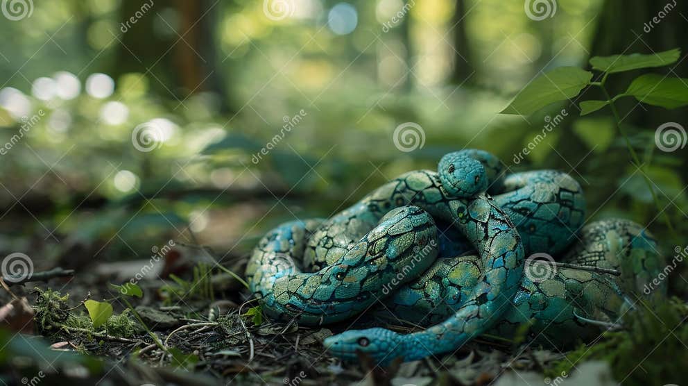 Beautiful Blue Snake in a Lush Forest Setting, Generative AI Stock ...
