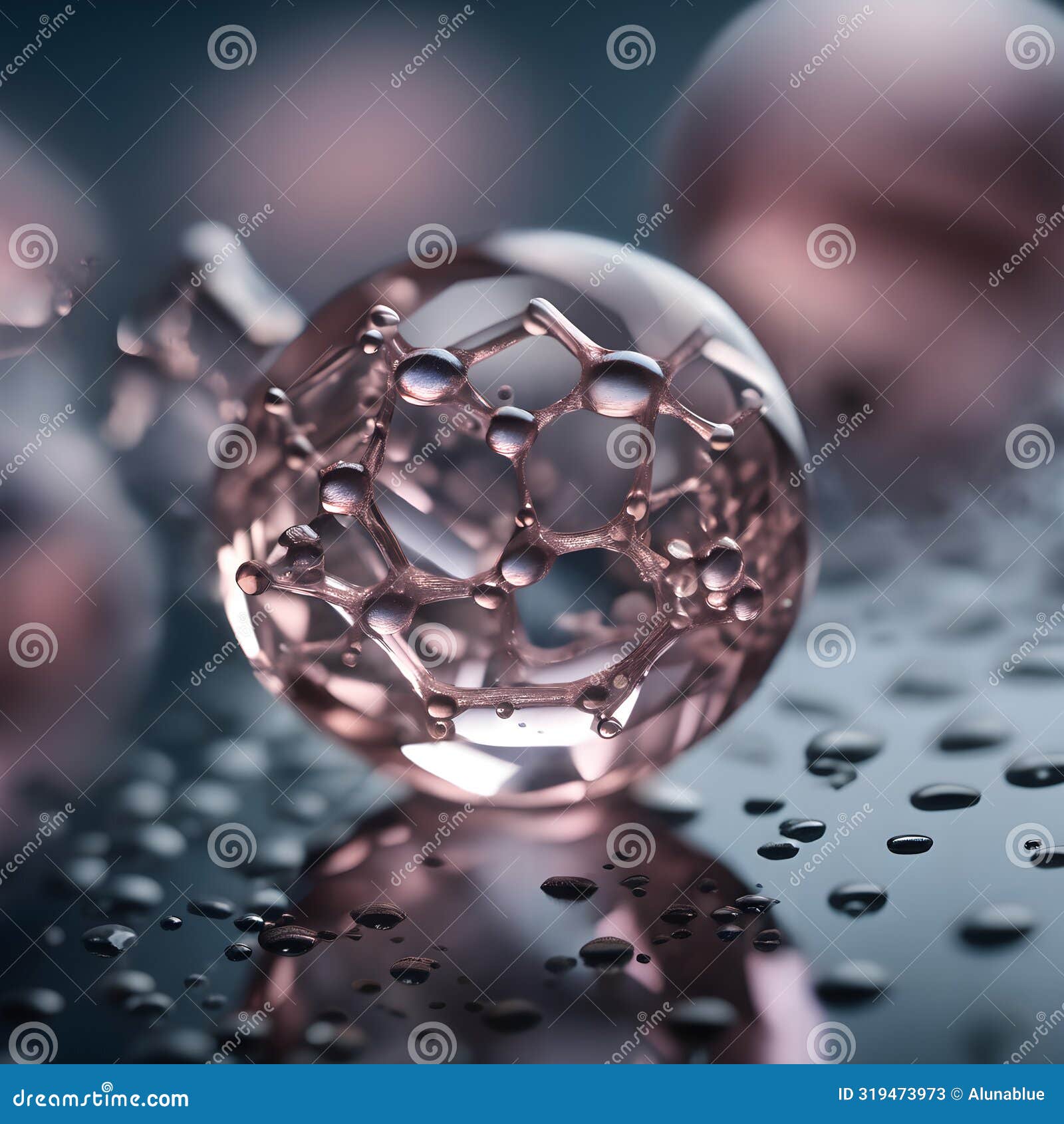 Futuristic Rose Gold Molecular Structure with Water Droplets Stock ...
