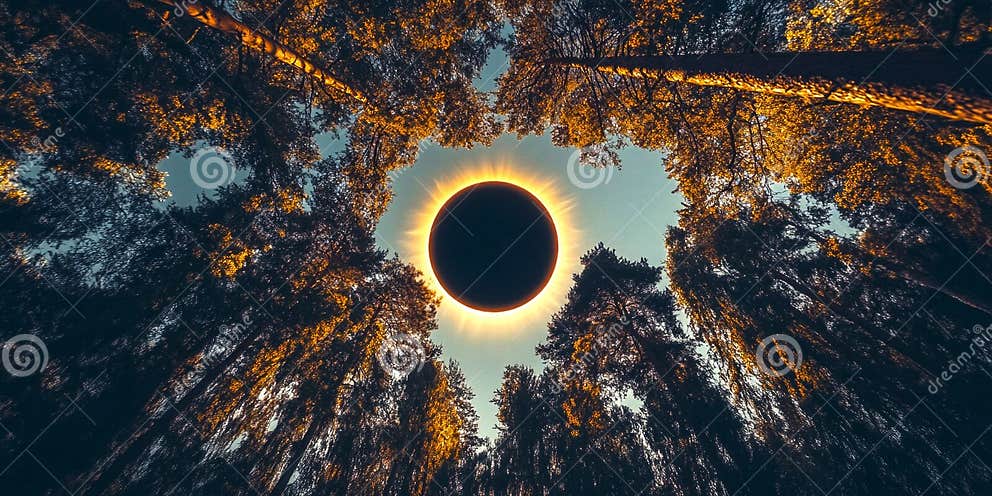 A Mesmerizing View of a Solar Eclipse Framed by Towering Trees. the Scene Captures the ...