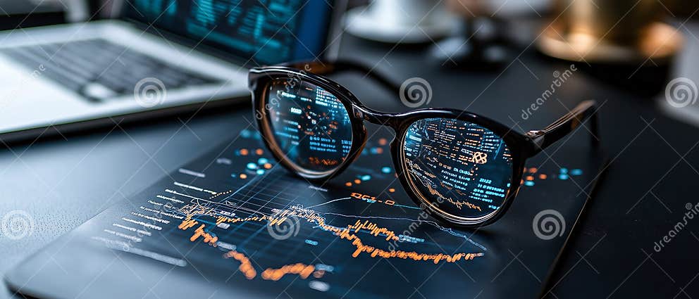 Image Features Stylish Glasses Reflecting Data Analytics and Financial ...