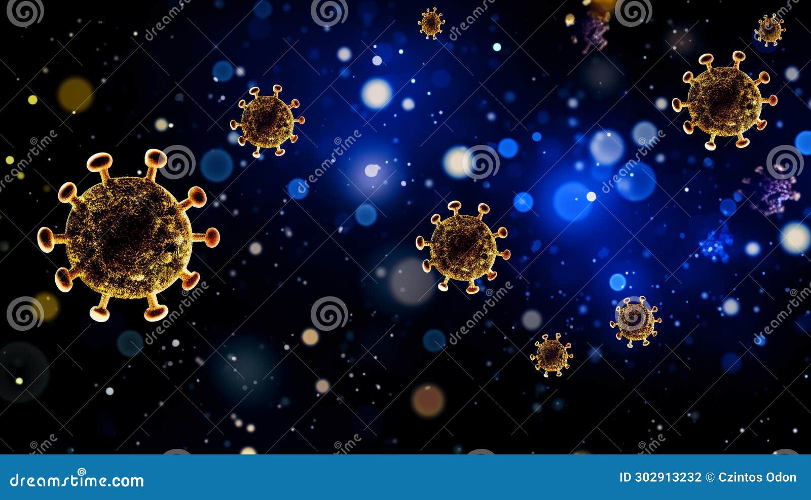 The Image Features Stylized Golden Viral Particles Floating Against a ...