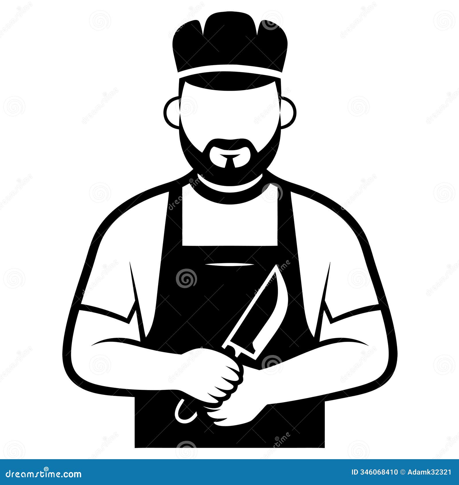 Chef With Beard Wearing Toque Blanche Hat Mono Line Drawing Cartoon ...