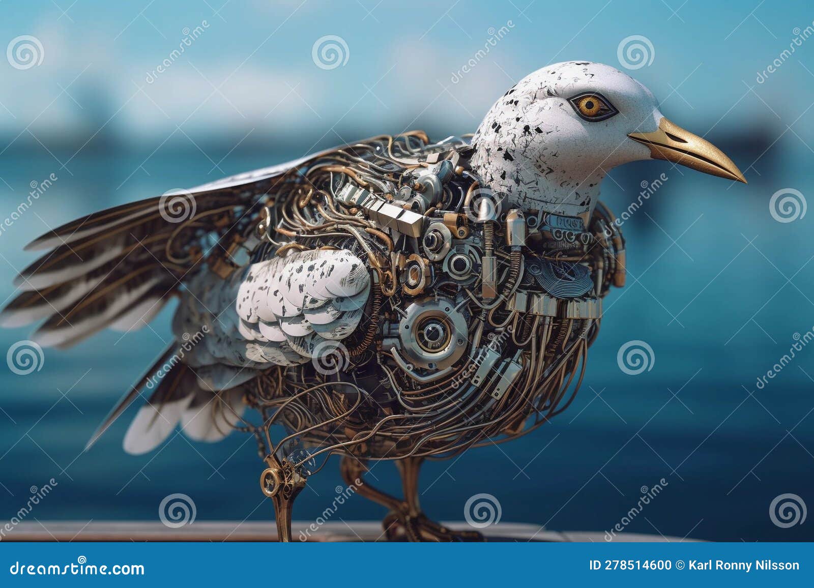Robotic Seagull Overlooking Coastal Landscape (generative AI) Stock ...