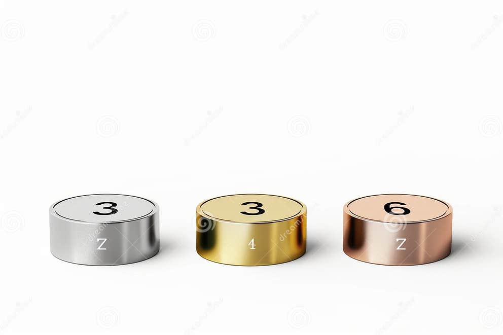 Three Metallic Weights Displaying Numbers Three and Six. they Vary in ...
