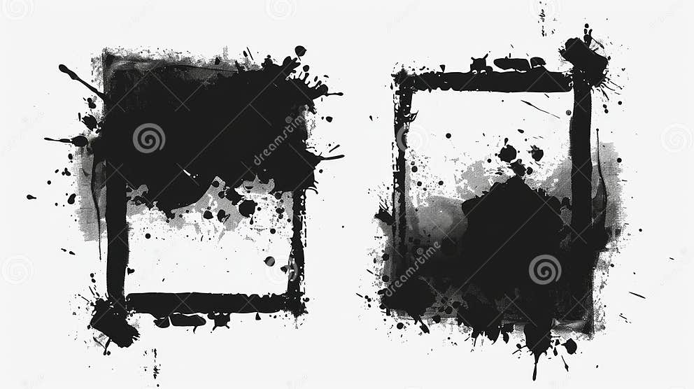 Abstract Black Ink Splatter Frames - Generative AI Stock Illustration ...