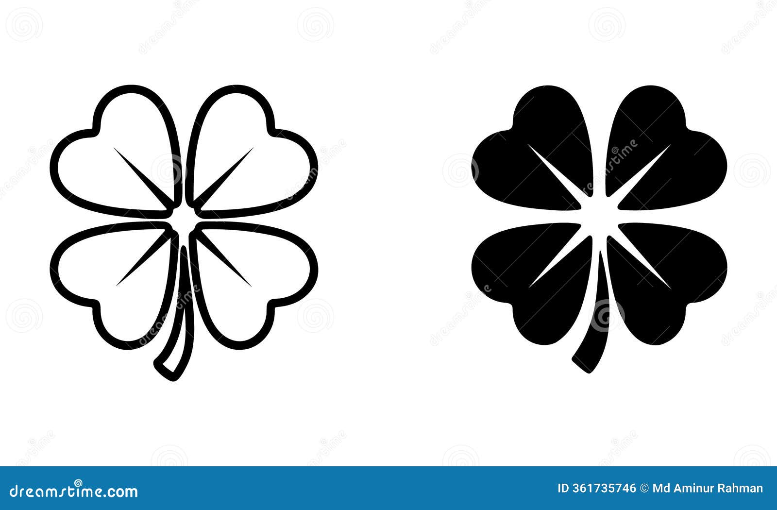Simple Black and White Four-Leaf Clover Icons Stock Vector ...