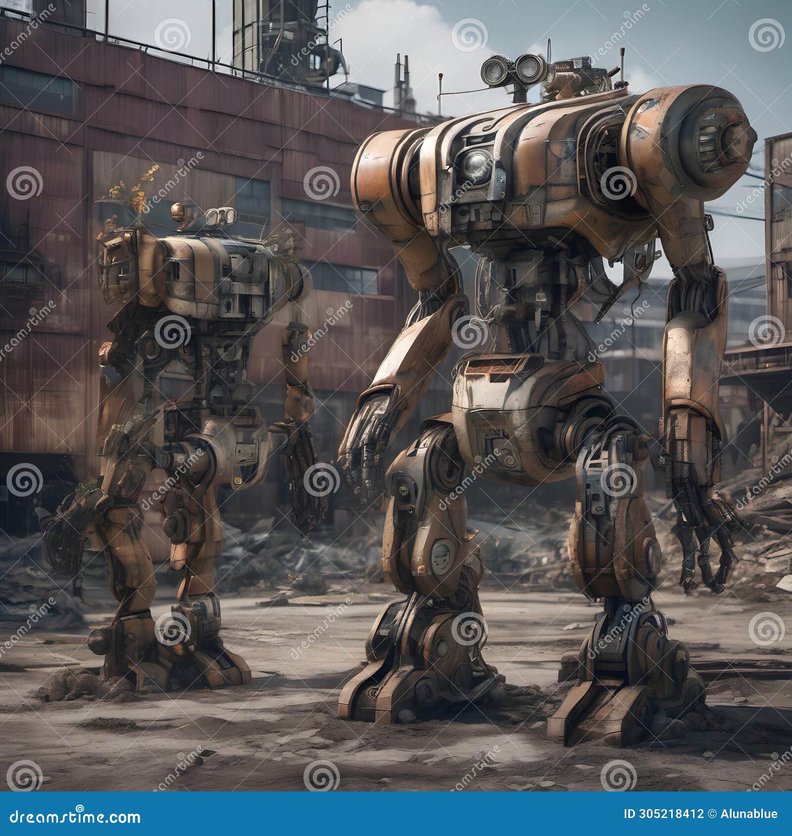 Two Rusty Robots in Front of an Old Building. Stock Photo - Image of ...