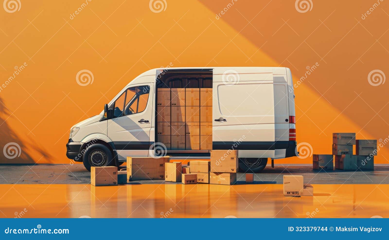 Delivery Van with Packages Against Orange Background, Generative AI ...
