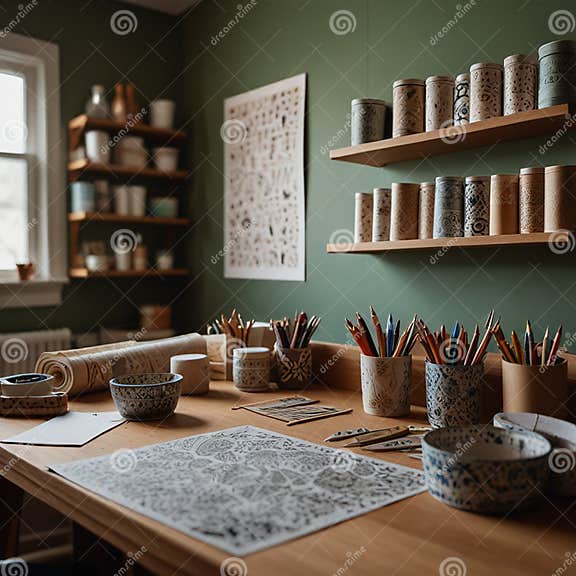 Work Area for Crafting Artisan Paper Cut Stock Illustration ...