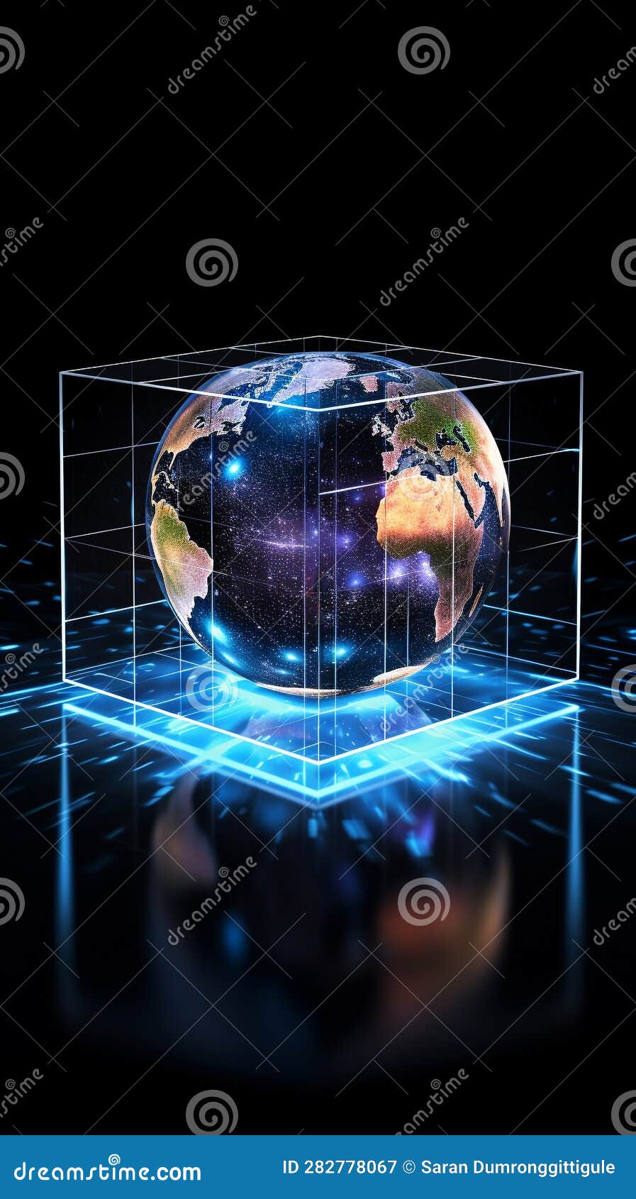 Holographic Globe Encased in a Cube - an Image Depicting Digital Age ...