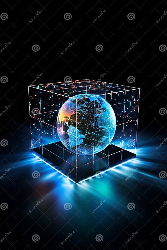 Holographic Globe Encased in a Cube - an Image Depicting Digital Age and Global Networks Stock ...