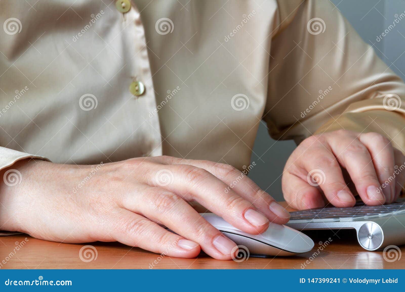 Image of Female Hands Pushing Keys of a Computer Mouse and Keyboard ...