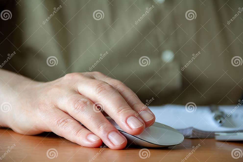 Image of Female Hands Pushing Keys of a Computer Mouse and Keyboard ...
