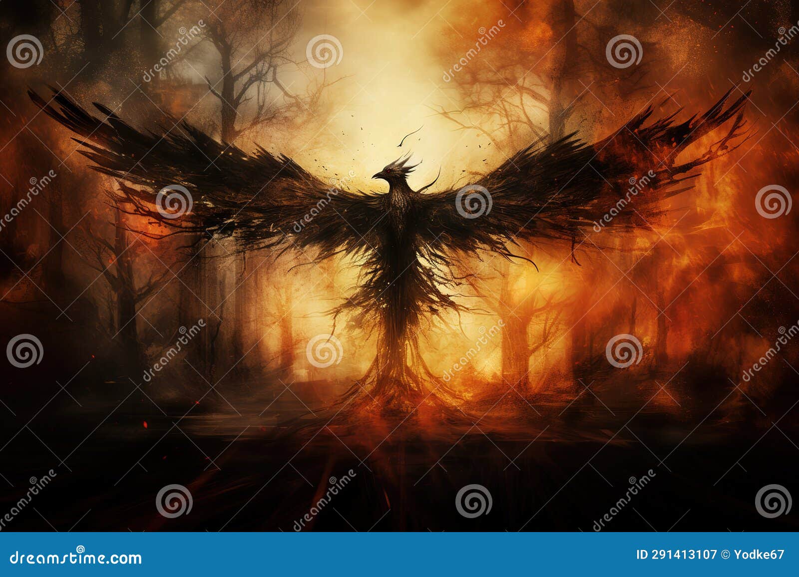 Image of Ferocious Eerie Angry Phoenix is Flying Burning, Bird ...