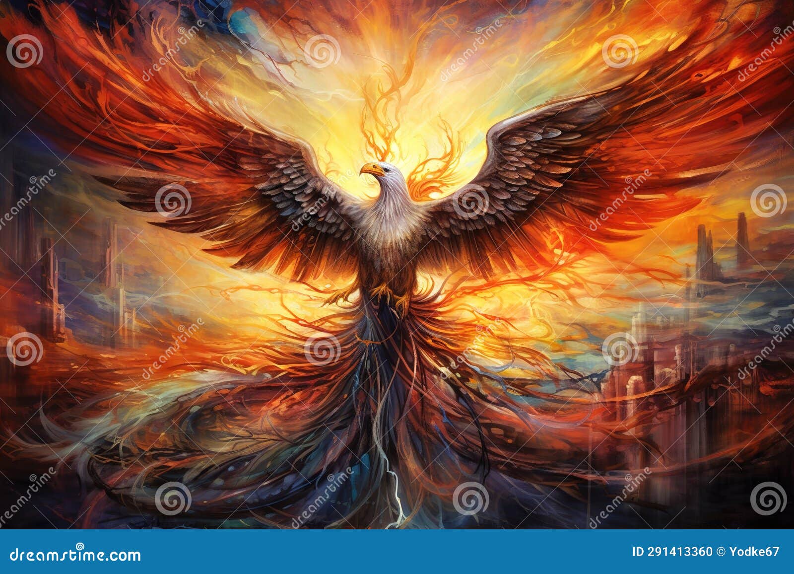 Image of Ferocious Eerie Angry Phoenix is Flying Burning, Bird ...