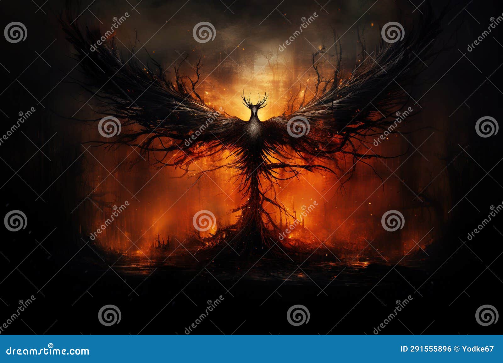 Image of Ferocious Eerie Angry Phoenix is Flying Burning, Bird ...