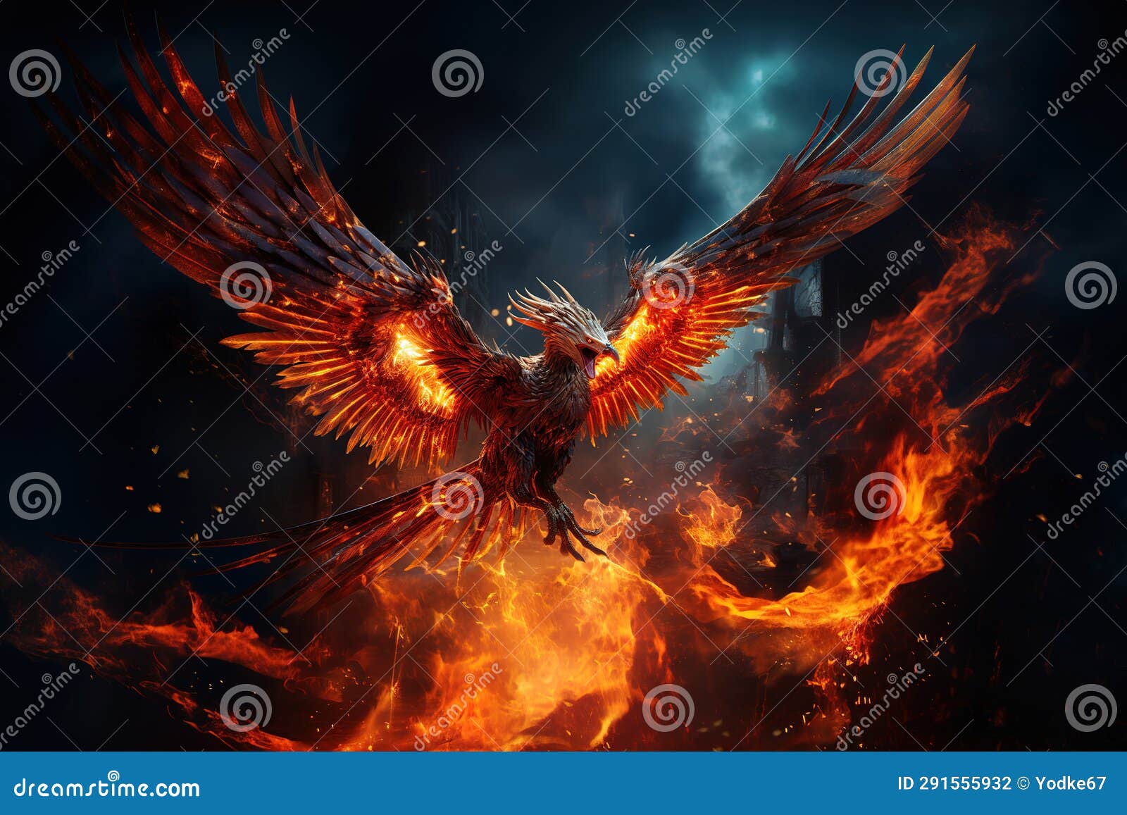 Image of Ferocious Eerie Angry Phoenix is Flying Burning, Bird ...