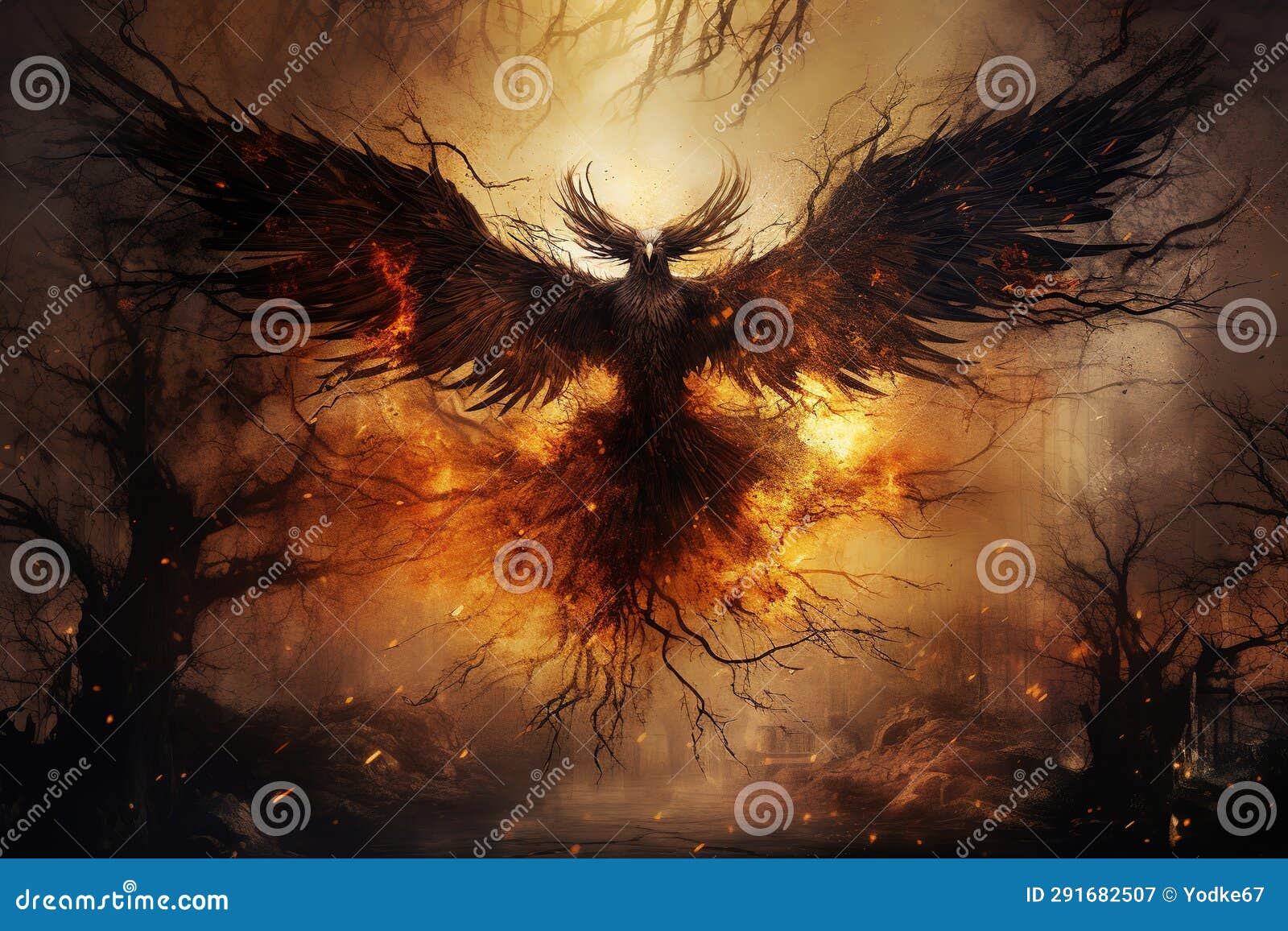 Image of Ferocious Eerie Angry Phoenix is Flying Burning, Bird ...