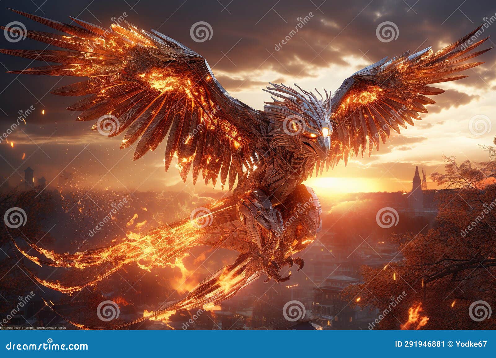 Image of Ferocious Eerie Angry Phoenix is Flying Burning, Bird ...