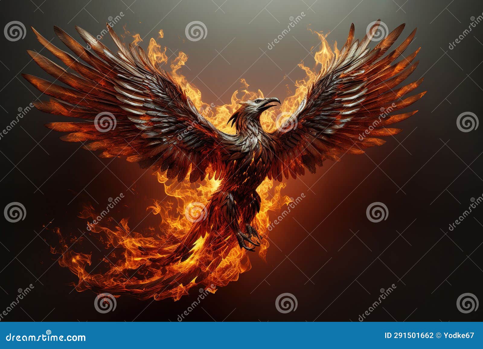 Image Of Ferocious Eerie Angry Phoenix Is Flying Burning, Bird ...