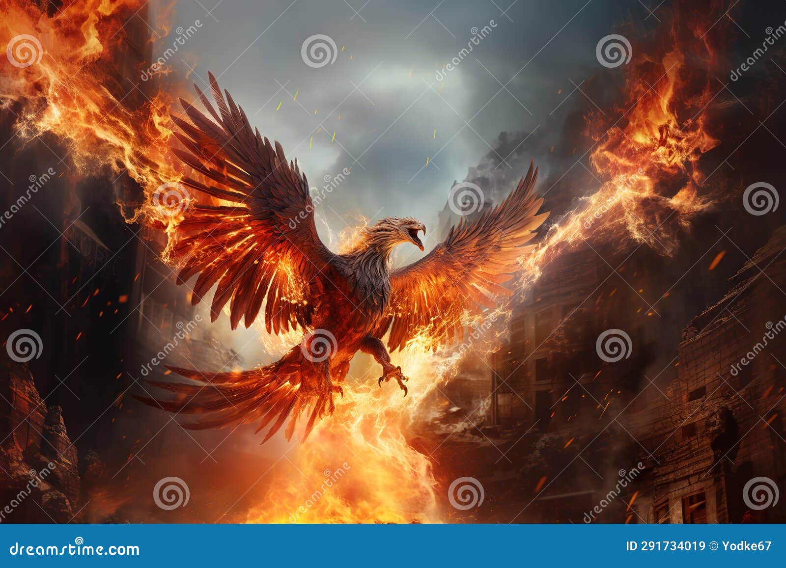 Image of Ferocious Eerie Angry Phoenix is Flying Burning, Bird ...