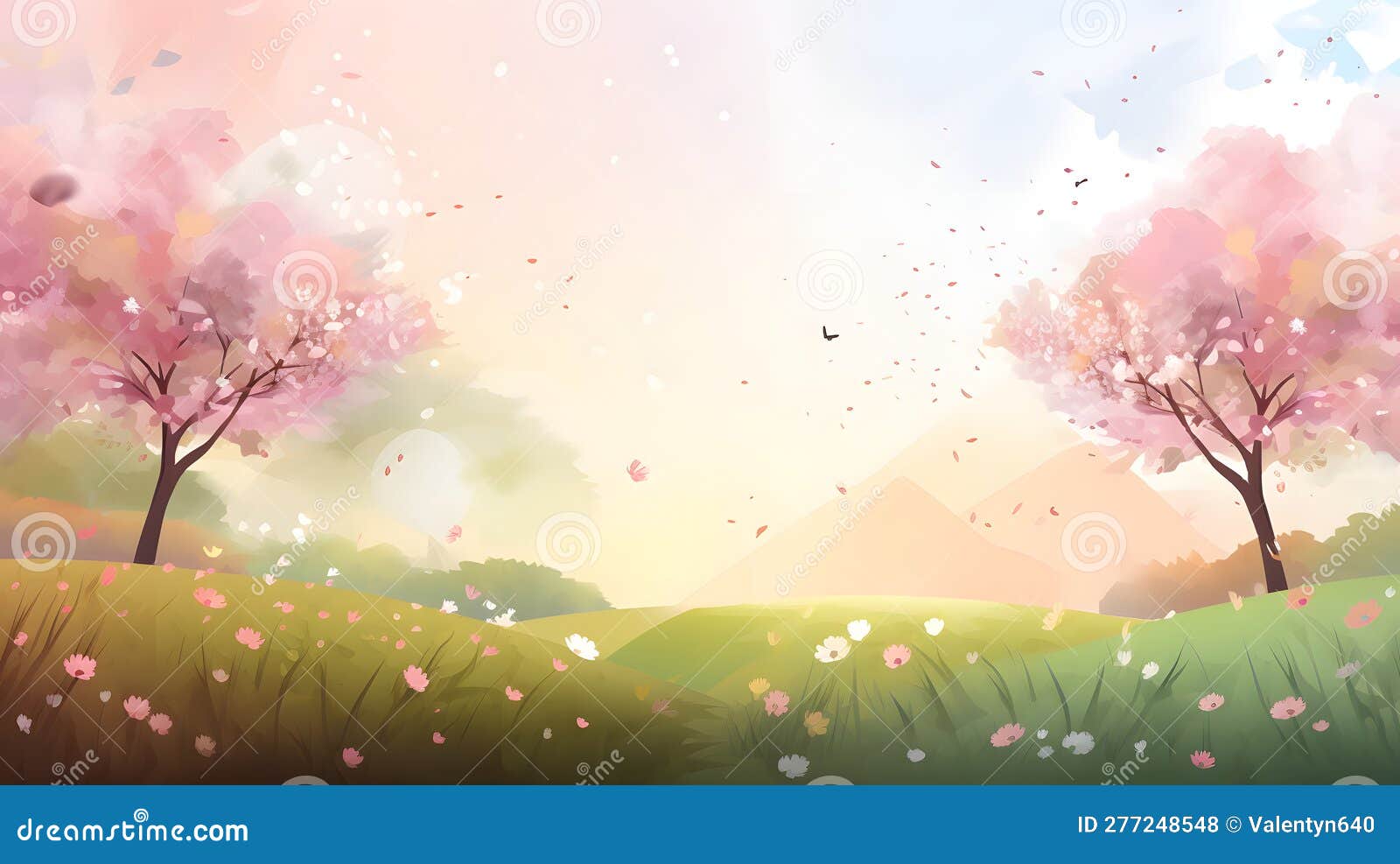 Image of Field with Flowers and Bird Flying in the Sky. Generative AI ...