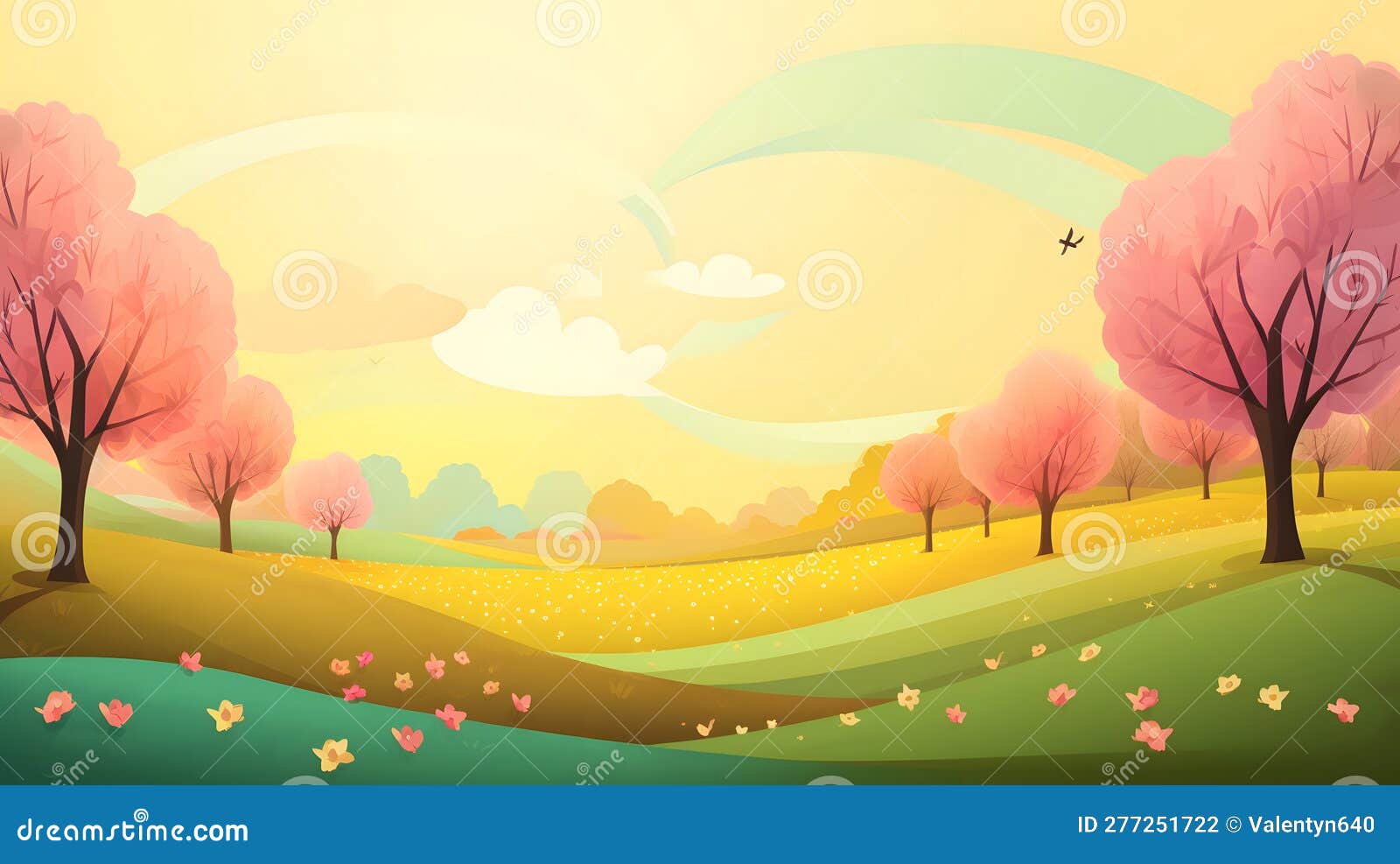 Image of Field with Trees and Bird Flying in the Sky. Generative AI ...