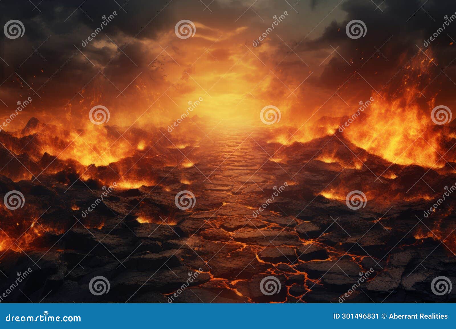 An Image of a Fiery Path with Lava and Rocks Stock Illustration ...