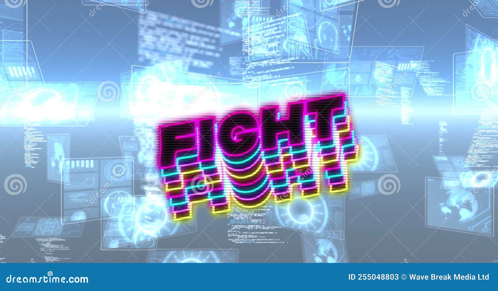 Image of Fight Text and Data Processing on Black Background Stock ...