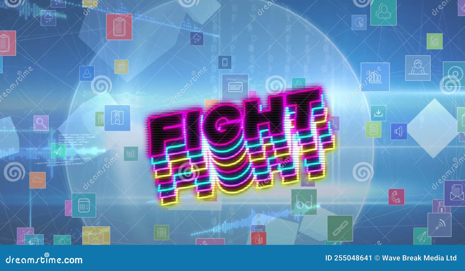 Image of Fight Text and Media Icons on Blue Background Stock ...