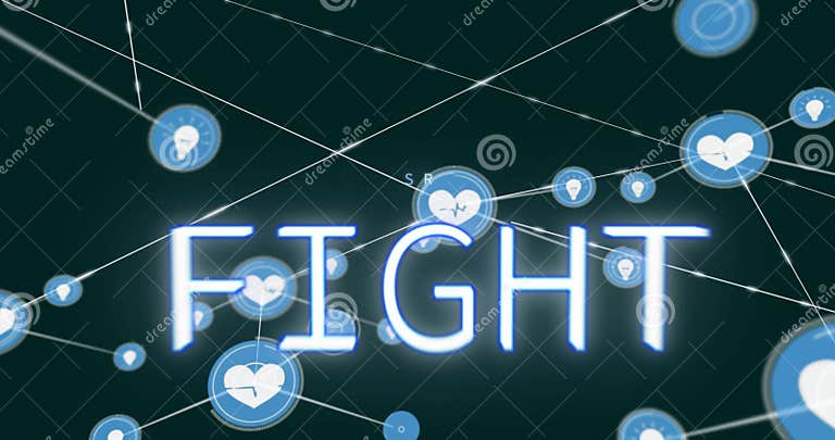 Image of Fight Text, Network of Connections with Icons and Data ...